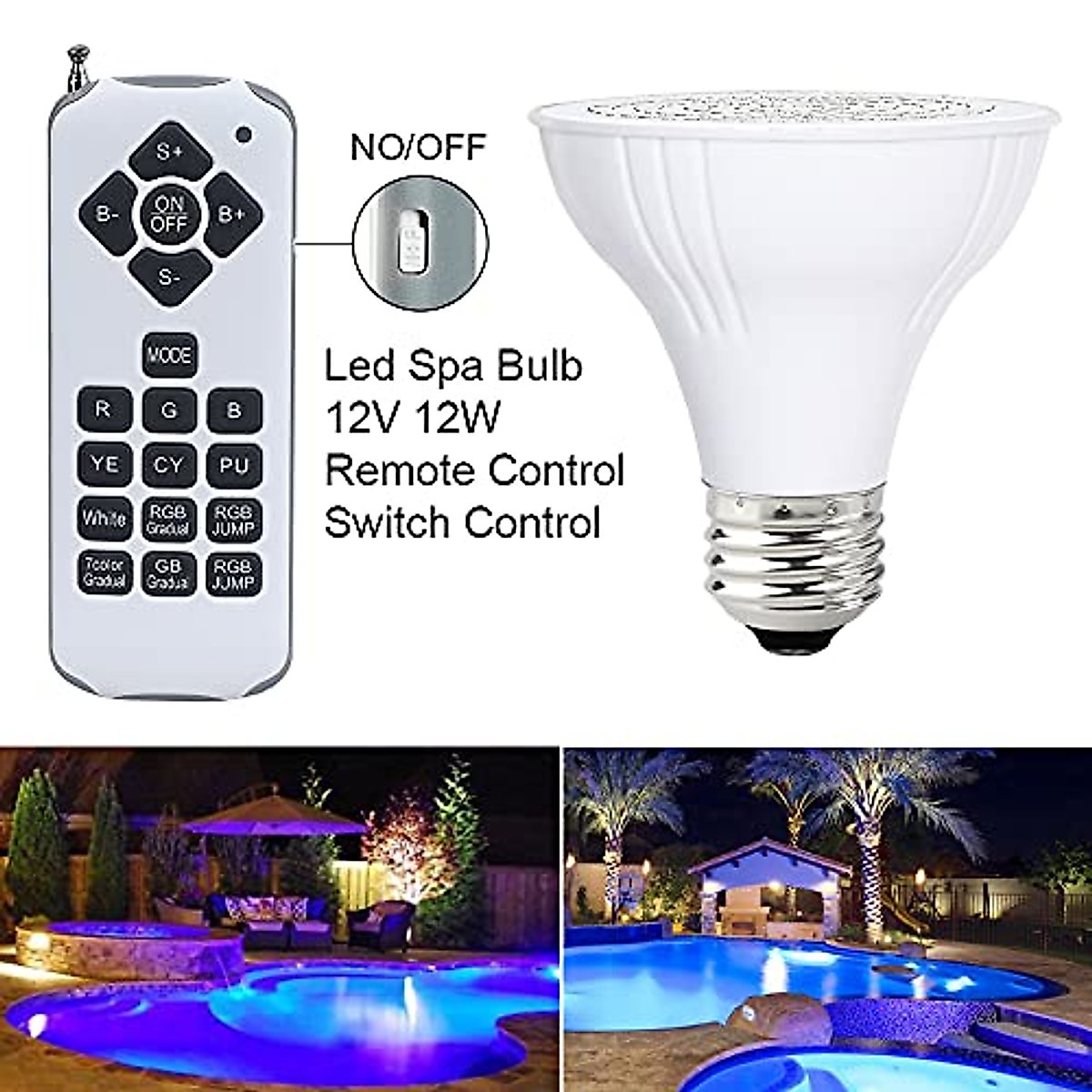 COOLWEST 120V LED Spa Lights Bulb 12W RGB Multi Color LED Spa Light with Remote for Most Spa Fixture Hot Tub Spa Inground Pool Bulb Replacement Bulb E26 Base