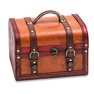 Trademark Innovations 10" Wood and Leather Decorative Chest, Brown