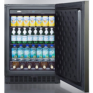 Summit FF64BXKSHH 24"" Built-in or Freestanding Compact Refrigerator with 4.6 cu. ft. Capacity Frost Free Operation Recessed LED Light and Adjustable Glass Shelves in Black Stainless Steel
