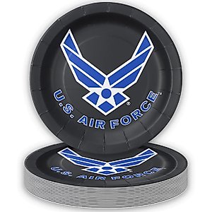 Havercamp U.S. Air Force Party Plates (24-pack)! includes 24 Lg. 9” Round Dinner Plates in Official Licensed Air Force Logo