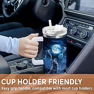 Foxcorner Personalized Wolf 40oz Tumbler with Handle and Straw Gifts for Wolf Lovers, Father's Day Gifts For Men, Dad, Birthday Gift Ideas, Custom Name Insulated Stainless Steel Travel Cup With Lid