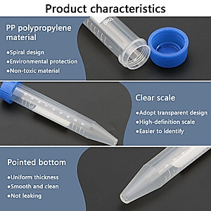 Kesell 10ml Centrifuge Tube Conical Bottom Blue Screw Cap with Clear Graduation and Writing Area, Pack of 20