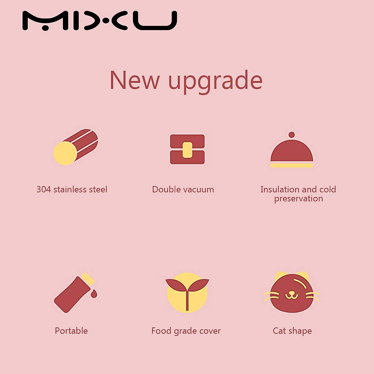 MIXU Catto Cat Shape Smart Thermos Bottle with Temperature Display, 304 Stainless Steel Food Grade Insulation Vacuum Flask, Leak-proof Anti Slip 10-Ounce Portable for Children, Girls, School, Red