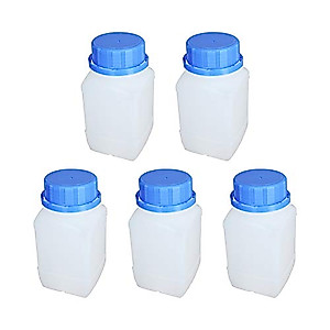 Othmro 5pcs Plastic Lab Chemical Reagent Bottles, 250ml/8.5oz Wide Mouth Liquid/Solid Square Sample Storage Container Sealing Bottles with Anti-theft Cap Blue