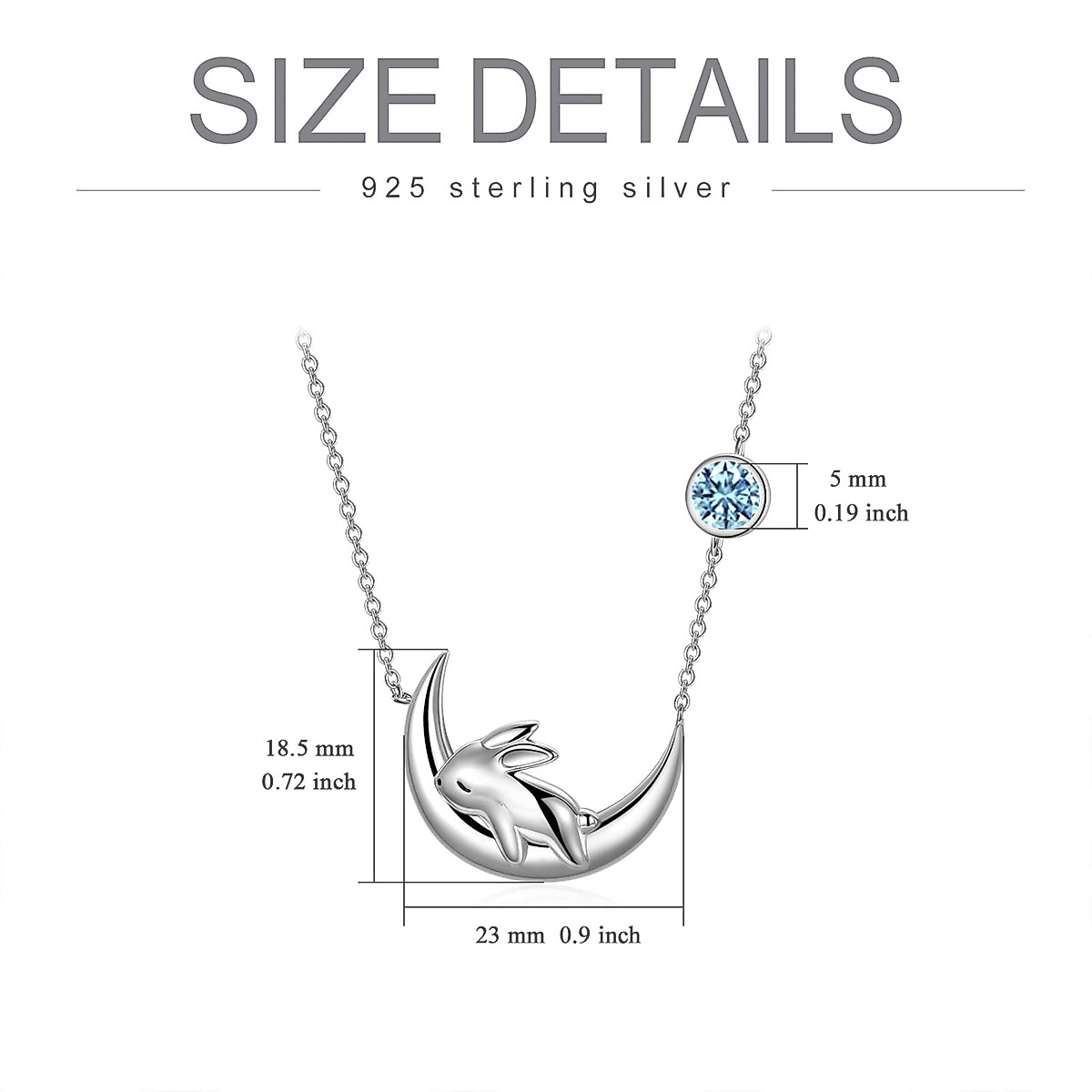PEIMKO Sterling Silver Bunny on the Moon Necklace for Women, Simulated Birthstone Pendant Necklaces, March Birthday Gift for Women