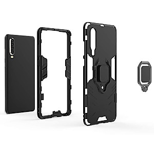 Phone Case for Huawei P30 with Tempered Glass Screen Protector Cover and Magnetic Ring Holder Stand Kickstand Slim Hard Cell Accessories Huwai Hawaii Hwauei Haweii P 30 Boys Women Girls Cases Black