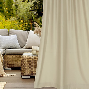 BONZER Outdoor Curtains for Patio Waterproof, Tab Top Weatherproof Outside Curtains for Porch, Pergola, Gazebo, Cabana, Pavilion, 1 Panel, 52x84 Inch, Beige