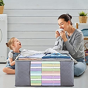 6 Pack Clothes Storage Bags Organizers- Durable, Foldable Clothing Storage Bags with Zipper and Sturdy Handles- 90L Large Storage Bags for Clothes, Pillows, and More- Blanket Storage Bags- Gray