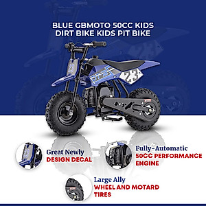 GBmoto Blue 50cc Kids Dirt Bike, Kids Pit Bike, 2-Stroke Gas Dirt Bike