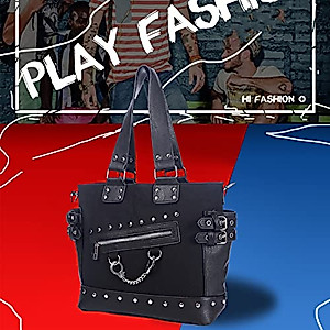 Women Canvas Handbags Rivet Tote Shoulder Crossbody Bag Punk Hobo Purse, Black Rivet