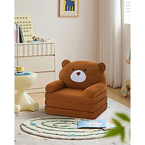 MOONBEEKI Comfy Toddler Chair, Kids Couch Fold Out to Lounger, Foldable Baby Sofa Plush for Girl and Boy Age 18 Months and Up （ Brown Bear）