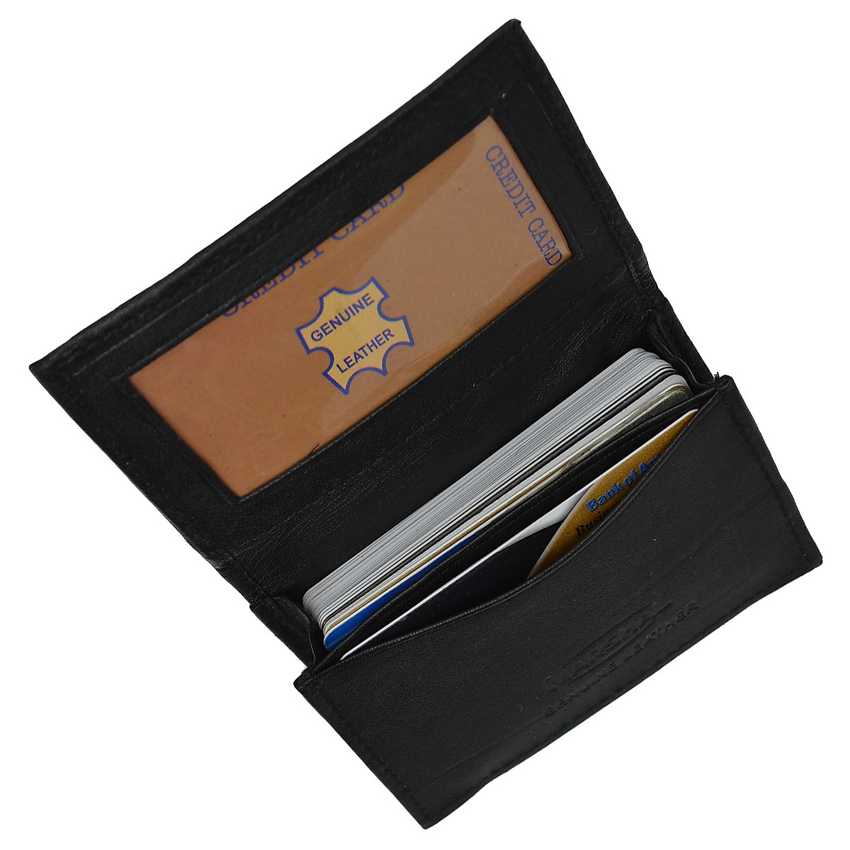 Genuine Leather Expandable Credit Card Outside Id Business Card Holder Wallet 070BK