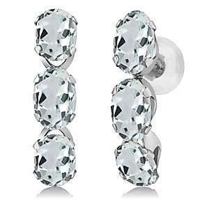 Gem Stone King 14K White Gold Sky Blue Aquamarine Hoop Earrings For Women (3.00 Cttw, Gemstone Birthstone, Oval 6X4MM)