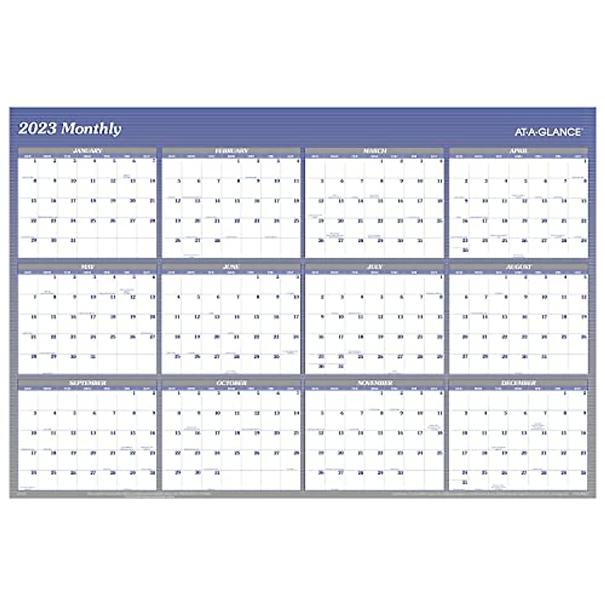 AT-A-GLANCE 2023 Wall Calendar, Dry Erase Monthly Wall Planner, 12 Month, 48" x 32", Jumbo, Vertical/Horizontal, Reversible, Blue (A1152)