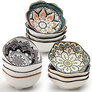 Foraineam 12 Pieces 3 Oz Porcelain Dip Bowl Set, Little Soy Sauce Dipping Bowls, Floral Mini Appetizer Dessert Condiments Server Dishes for Snack Sushi Ketchup, Vinegar, Sauce, Seasoning