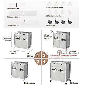 Laundry Sorter Cart with Lid, 110L 2 sections Oxford Cloth Laundry Hamper on Wheels, Laundry Basket for Family Dorm Room Clothing Throws Toys (22.6*13.6*26.6IN)