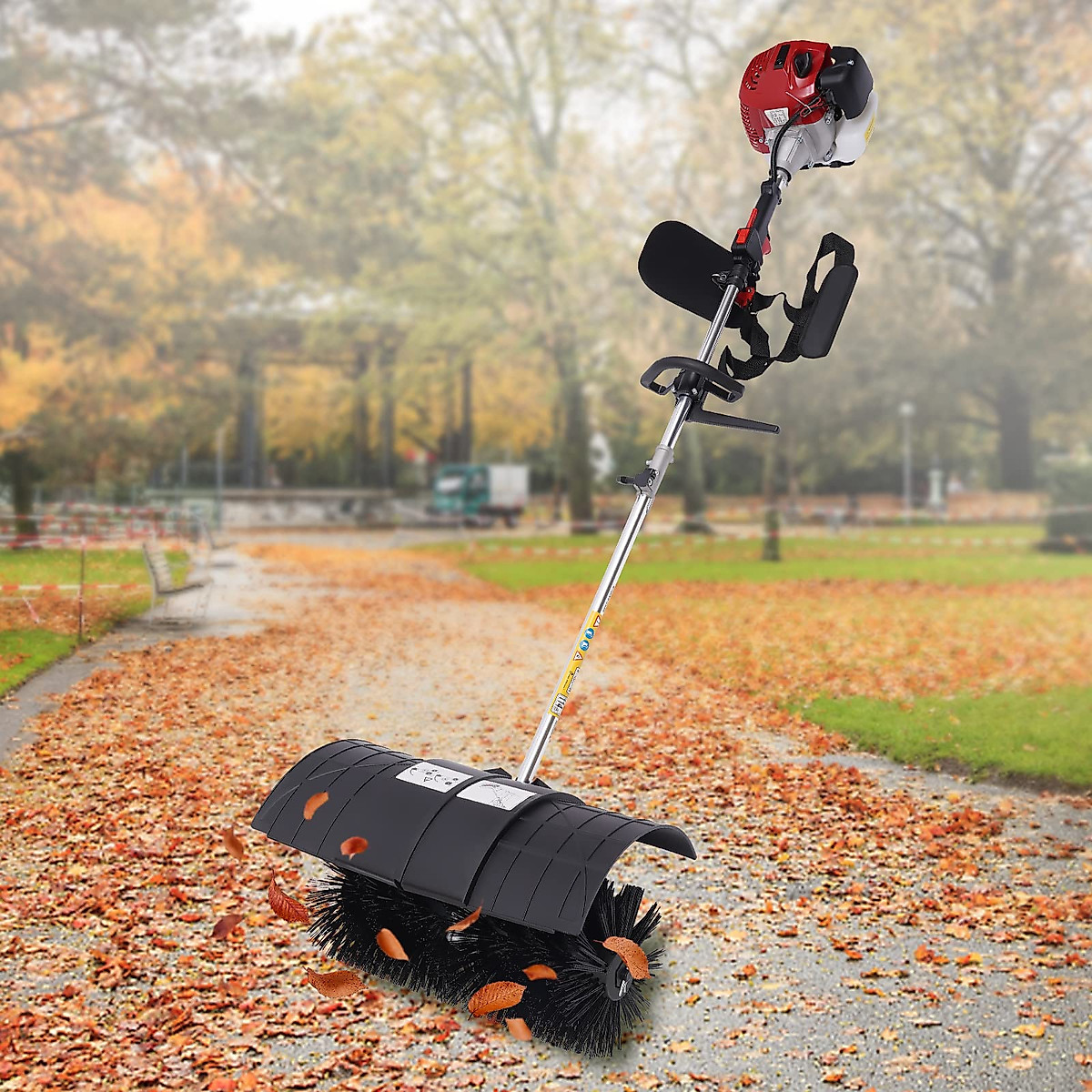 NATICRISI Outdoor Hand Held Gas Power Broom, 52cc 2-Stroke Gas Power Sweeping Broom,2.3HP Single Cylinder Walk Behind Sweeper,Lawns Artificial Grass Power Brush Lawn Sweeper Cleaner Tools