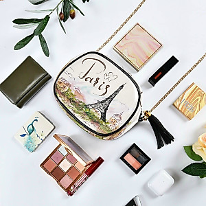 ALAZA Watercolor Paris Eiffel Tower PU Leather Small Women Crossbody Shoulder Bag Purse Wallet with Adjustable Chain Strap