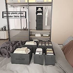 Bosuelife 6-Shelves Hanging Closet Organizer with 5 Different Drawers, Foldable Closet Organizers and Storage for Wardrobe, Closet& RV, Clothes and Accessories Storage, Non-Woven Fabric, Black