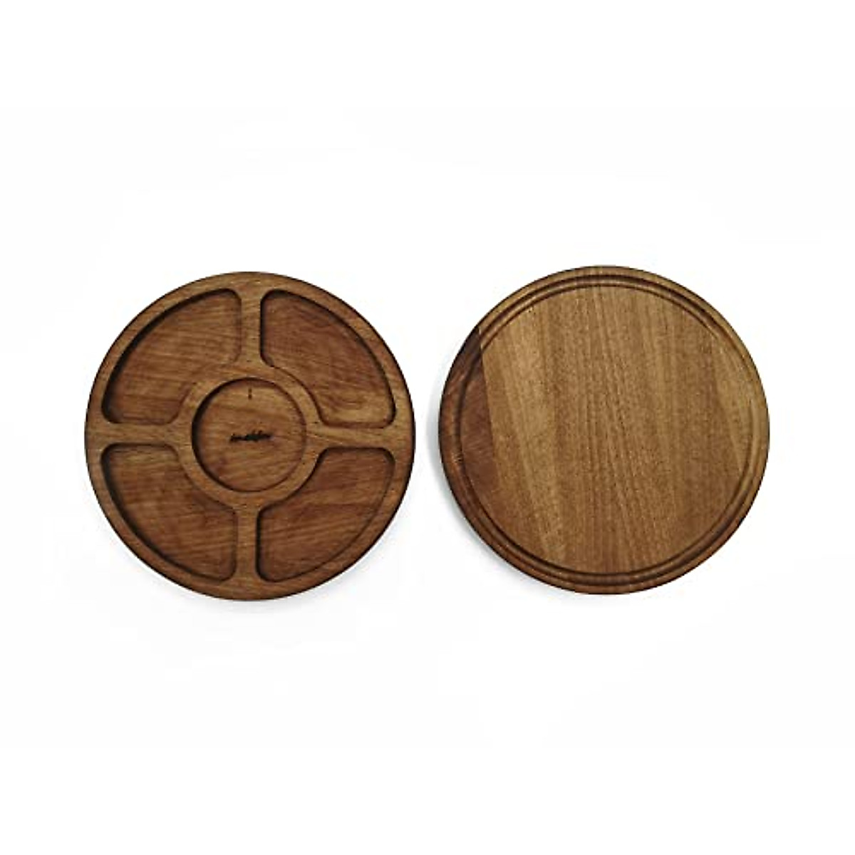 Double-sided Reversible Walnut Wood Cutting Board and Cheese Table by hachka, Round Wooden Charcuterie, Service Table, and Cutting Board.