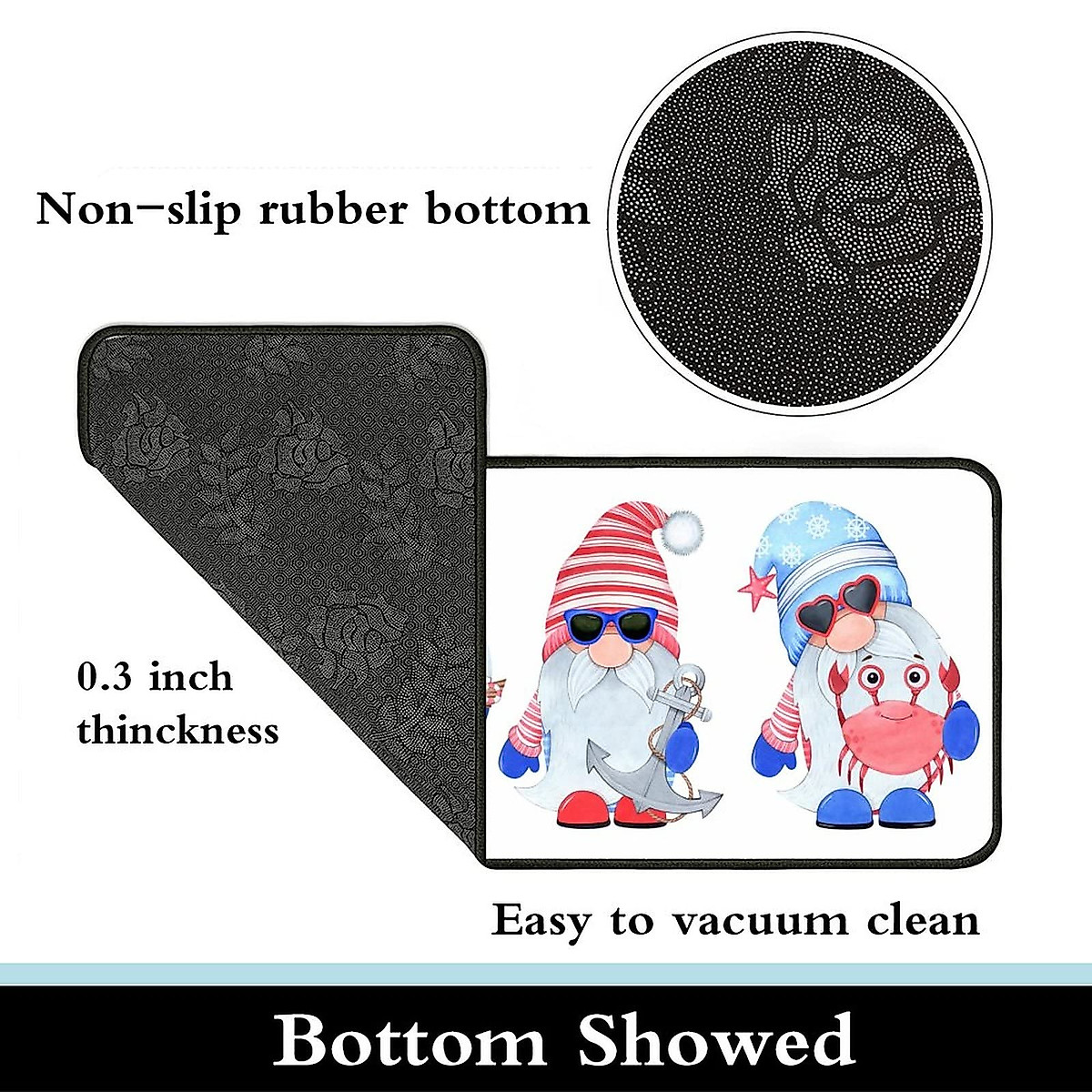 TsyTma Beach Gnomes with Anchor Ship Kitchen Rug Hello Summer Floor Mats Washable Non-Slip Bathroom Rug Runner Laundry Room Home Decor 39x20 Inch