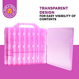 Bins & Things Toy Car Storage Organizer with 48 Compartments - Transparent Portable Car Case Storage Box for Small Items, Craft Supplies, Pills, Earrings - Ideal Organizer for Kids and Adults - Pink