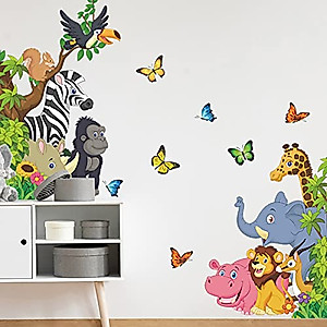 Safari Nursery Decor, Jungle Theme Wall Stickers for Baby Room Giraffe Lion Zebra Elephant Vinyl Wall Stickers for Kids Bedroom Daycare Classroom Playroom and Kids Room Wall Decor (B)