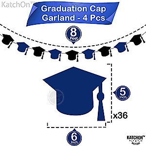 Felt, Blue and Black Cap Graduation Garland - 4 Strings, No DIY | Graduation Banner, Blue and Black Graduation Decorations 2023 | Black Graduation Party Decorations 2023 | Graduation Cap Decorations