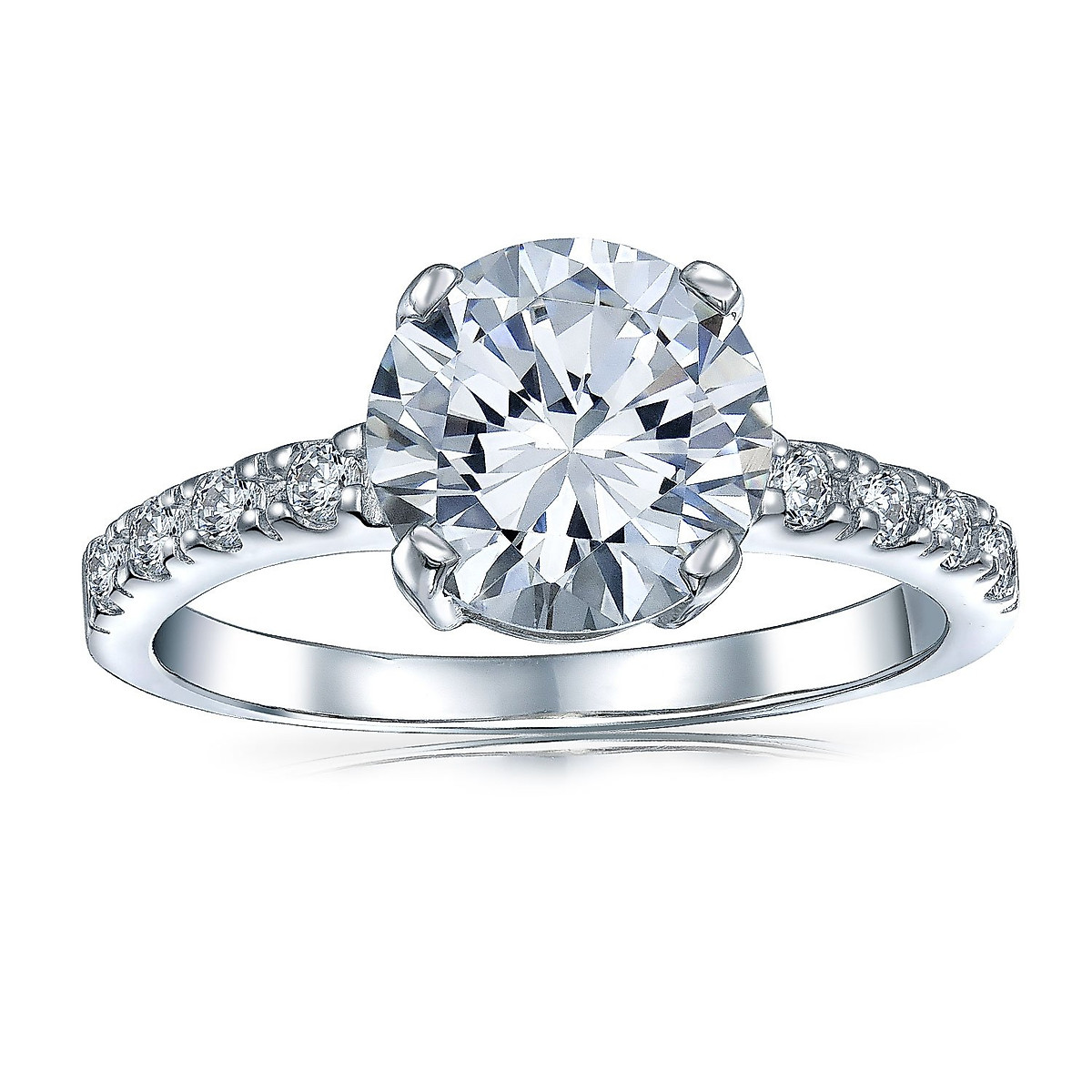 Bling Jewelry Personalize 4CT AAA CZ Round Brilliant Solitaire Engagement Ring For Women .925 Sterling Silver Cubic Zirconia Pave Side Stone 2MM Band Customizable