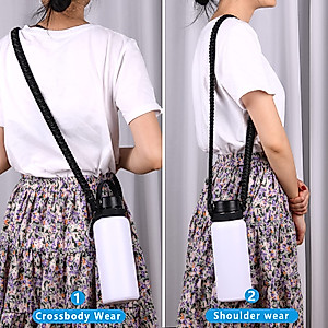 Wongeto 2.0 Paracord Handle with Shoulder Strap Compatible with Hydro Flask 2.0 Wide Mouth Water Bottle 12oz to 64oz-Water Bottle Strap Carrier for Gym School Running Walking Camping (Black)