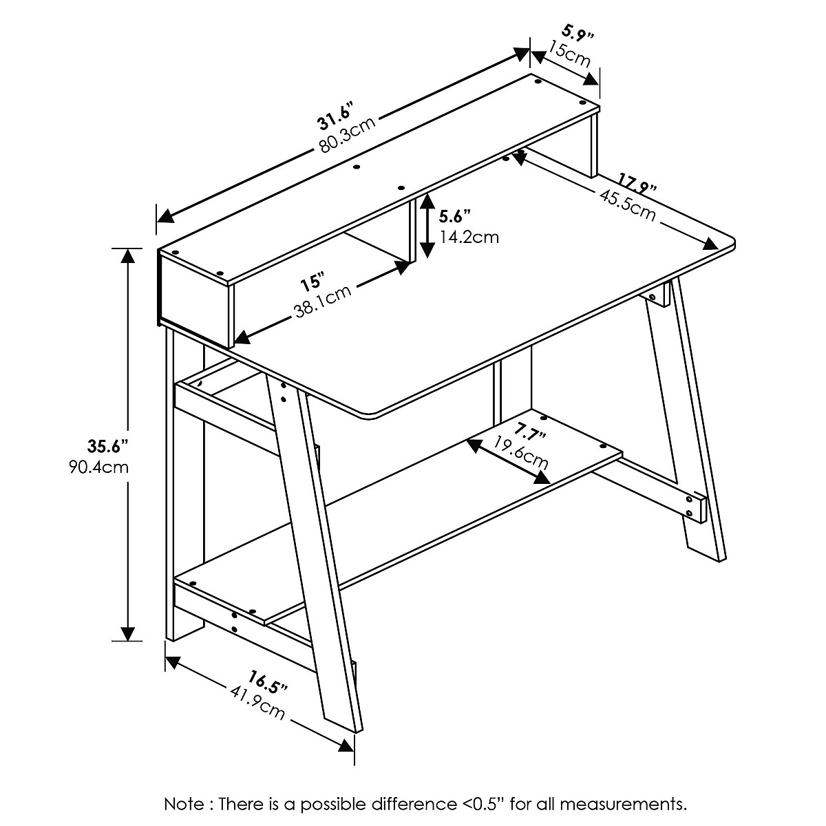 Furinno Simplistic A Frame Computer Desk Just 3-Tier End Table
