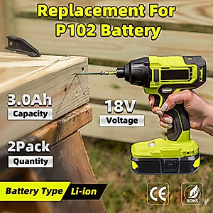 Masione 2Pack 3.0Ah P102 Battery Lithium Replacement for Ryobi 18v Battery P108 P102 P103 P104 P105 P107 P109