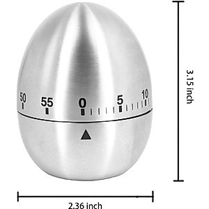 Egg Kitchen Timer Stainless Steel Metal Mechanical Cooking Timer 60 Minute Silver for Kids Cooking Tools
