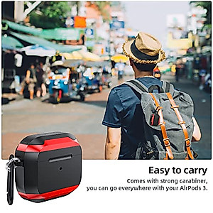 MUCOKE Compatible with AirPods 3 Case 2021, Aluminum Alloy and Shockproof TPU Protective Cover, Compatible with AirPods 3rd Generation Case, with Keychain (Red Black)