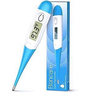 Boncare 10 Seconds Digital Thermometer for Adults and Kids - Accurate & Safe Rectal Thermometer for Baby with Fever Alarm, Oral Thermometer FSA HSA Eligible (Light Blue)
