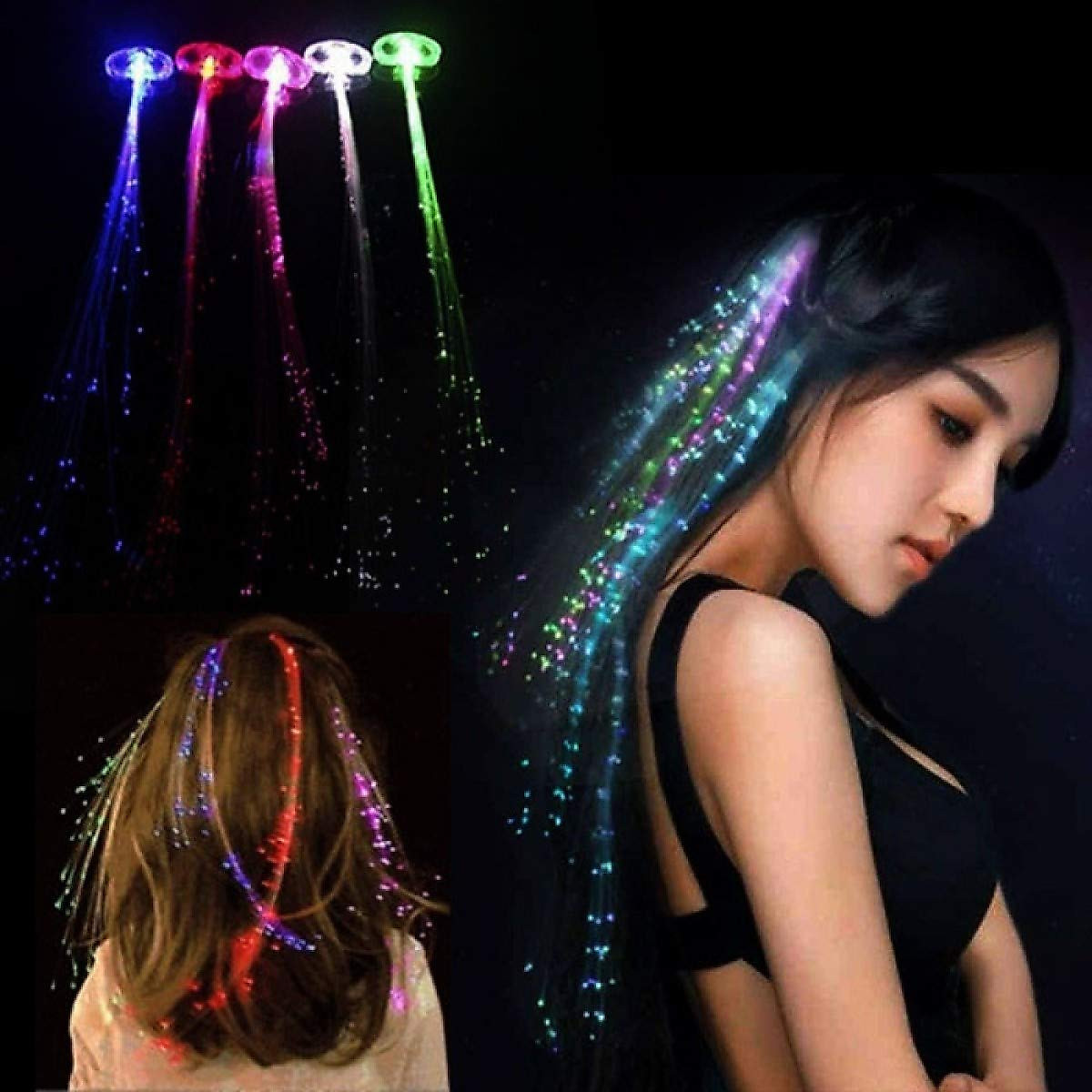 30 Pack LED Lights Hair Light-Up Fiber Optic LED Hair Barrettes Extensions Light Flashing Fiber Optic Hair Braid Barrettes Hair Clips for Party Favors Festival Party Bar Concert