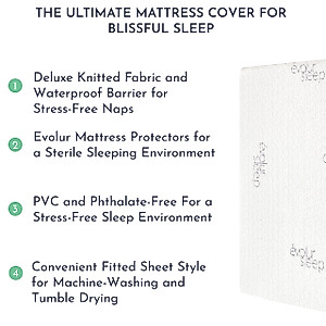 Evolur Portable Crib Tencel Waterproof Mattress Protector Pad and Fitted Sheet, White (2 Pack)