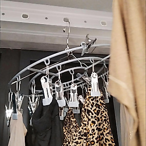 Autminia Stainless Steel Clothes Sock Drying Rack with 24 Clips, Swivel Hook Windproof Clothes Hanger Rack for Sock, Bras, Towel, Underwear, Laundry Clothes, Hat, Scarf, Pants, Gloves (Gray Clips)