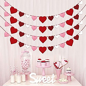 4Pcs Valentines Day Felt Heart Garland Banner- NO DIY- Valentines Decorations- Valentine's Day Party Decorations Supplies- Valentines Burgundy Pink Red White Heart Garlands for Home Fireplace Mantle