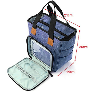 HYMIC Yarn Storage Organizer Tote Bag, Portable Storage Bag for Yarns, Tote-Large Capacity Crochet Organizer Crocheting Kit, Knitting Needles, Yarn Balls, Project & Sewing (Blue)