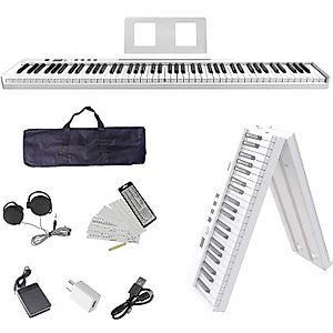 NikoMaku Foldable Digital Piano 88 Keys Portable Piano Keyboard Folding Piano Keyboard MIDI Semi Weighted Full Size Keys with Headphones, Carrying Case SWANX White