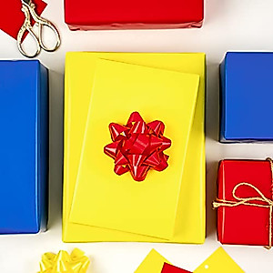 LeZakaa Solid Wrapping Paper Bundle with Gift Bows & Gift Tags, Curling Ribbon - 30" x 120" x 3 Roll - Red, Yellow & Blue Design