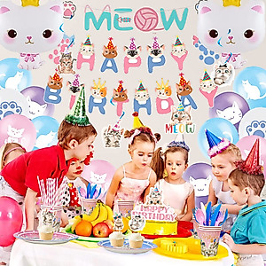 Cat Birthday Party Supplies,178pcs Cat Party Decorations&Tableware Set-Kitten Birthday Party Decorations Balloons Banner&Cat Party Plates Cups Napkins Tablecloth etc Cat Themed Birthday Party Supplies