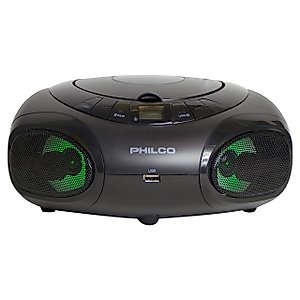 Philco Portable Bluetooth Boombox CD Player with AM FM Radio and USB Playback | Fun Lights |Stereo Sound | CD Player is Compatible with MP3/WMA/CD-R/CD-RW CDs | 3.5mm Aux Input | AC/Battery Powered