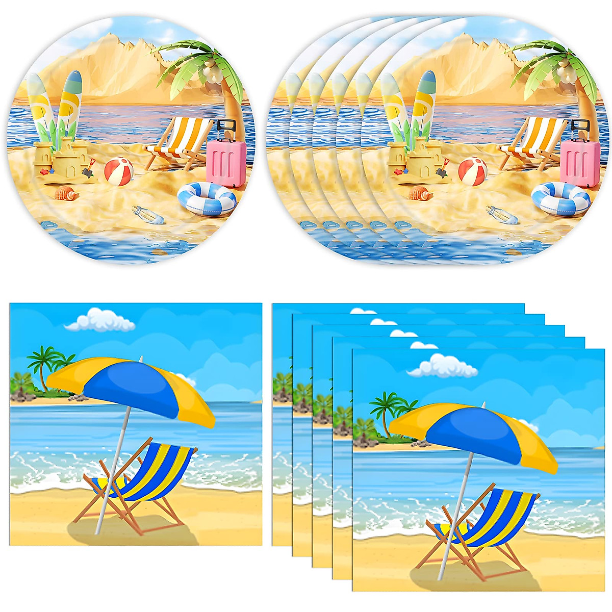 40PCS Beach Theme Party Supplies Beach Theme Pool Birthday Party Supplies Summer Dinnerware tableware Include Paper Plates Napkins For Kid Summer Holidays Party Hawaiian Luau Party