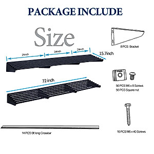 TPSHKE 2 Tier 1.29x6 ft, Garage Wall Shelving, 500LBS Heavy Duty Floating Shelves, 2-Pack 15.6x72 inch Garage Shelving Wall Mounted, Black