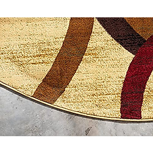 Unique Loom Barista Collection Modern, Abstract, Geometric, Circles, Bohemian, Rustic, Warm Colors Area Rug, 4' 0" x 4' 0", Beige/Brown