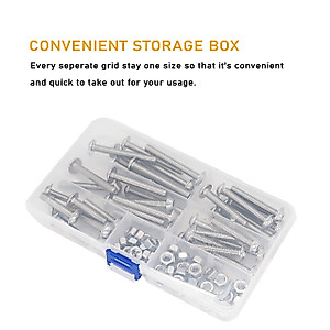80pcs M6 x 30mm/ 35mm/ 40mm/ 45mm/ 50mm Flanged Button Head Hex Socket Cap Screws Nuts Assortment Kit, 80pcs, Allen Socket Drive, A2-70/18-8/304 Stainless Steel, Full Thread, Plain Finish