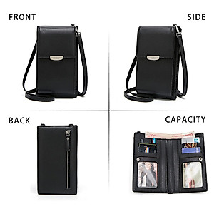 Small Crossbody Bag Long Cell Phone Purse Bag Wallet with Credit Card Slots Women Student Diagonal Wallet Multi-function Shoulder Bag (Black)