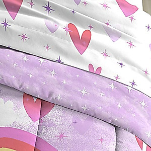 dream FACTORY Kids 5-Piece Complete Set Easy-Wash Super Soft Microfiber Comforter Bedding, Twin, Purple Unicorn Rainbow